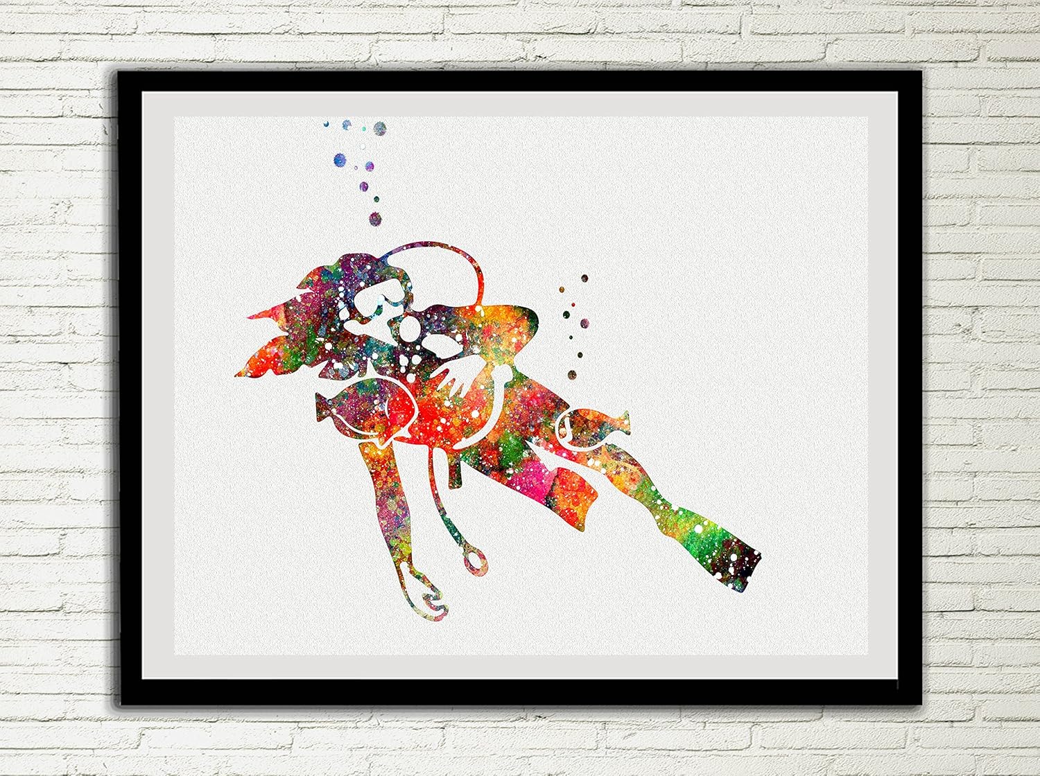 Amazon.com: Scuba Diving Girl Watercolor Poster Sports Wall Decor ...