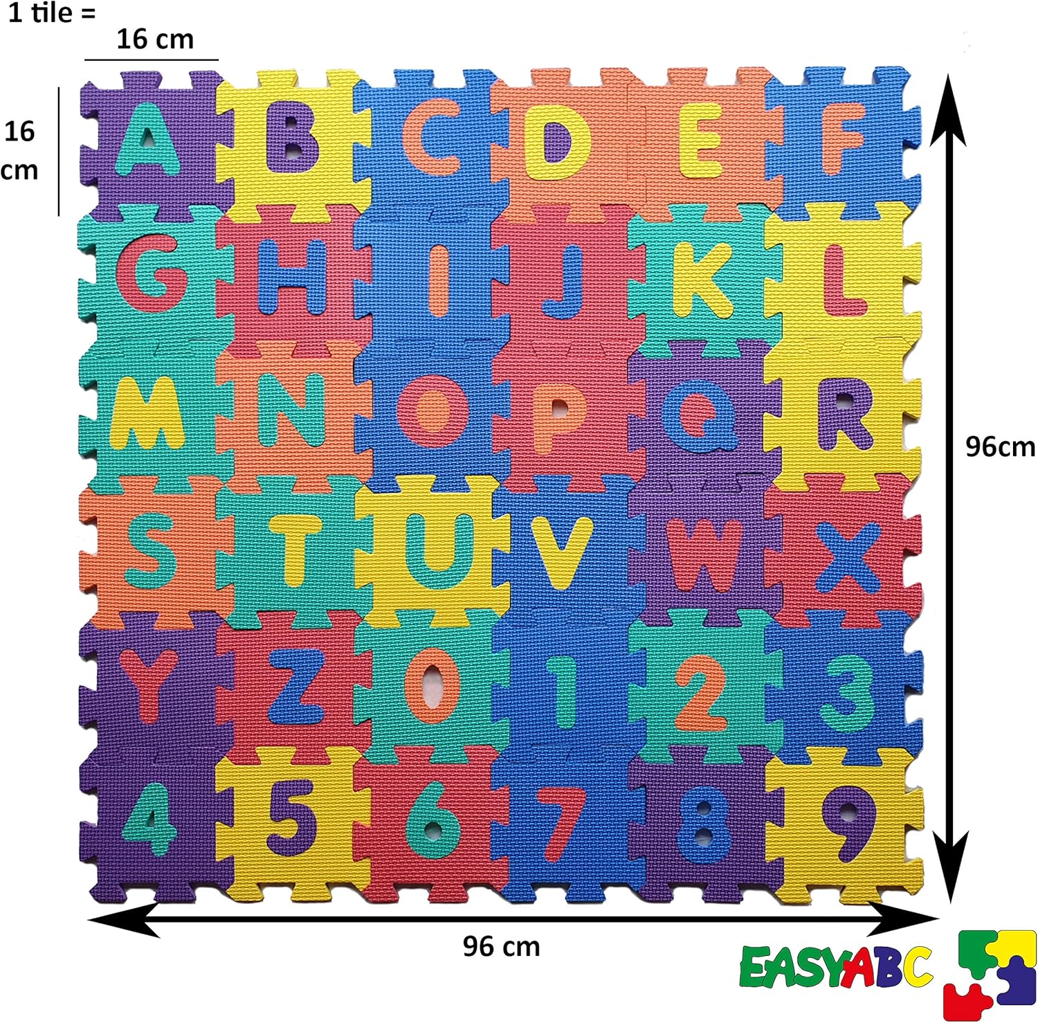 EASYABC 36 Piece Alphabet & Numbers Interlocking EVA Foam Puzzle Tile ...