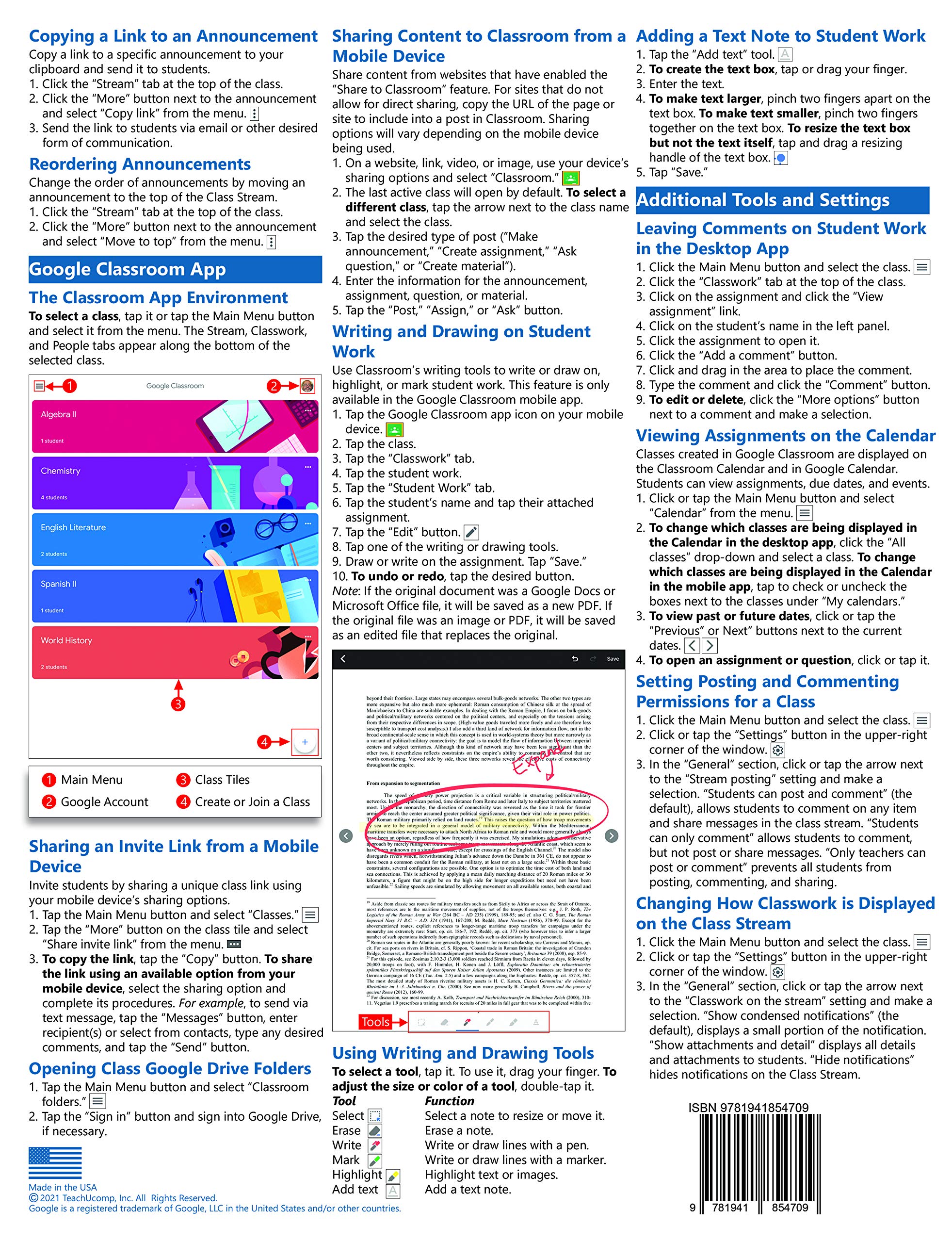 Mua Google Classroom for Teachers Quick Reference Training Card - Laminated Tutorial Guide Cheat ...