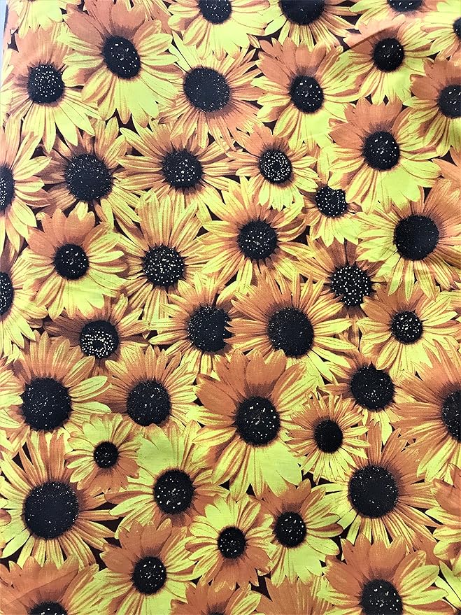 Amazon.com: All Over Sunflower Poly Cotton Print Fabric by The Yard