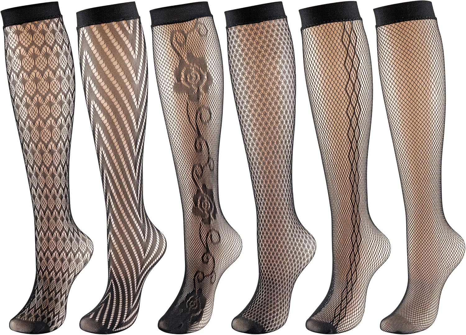 Ayliss Women Black Fishnet Knee High Socks Elastic Hollow Out Dress ...