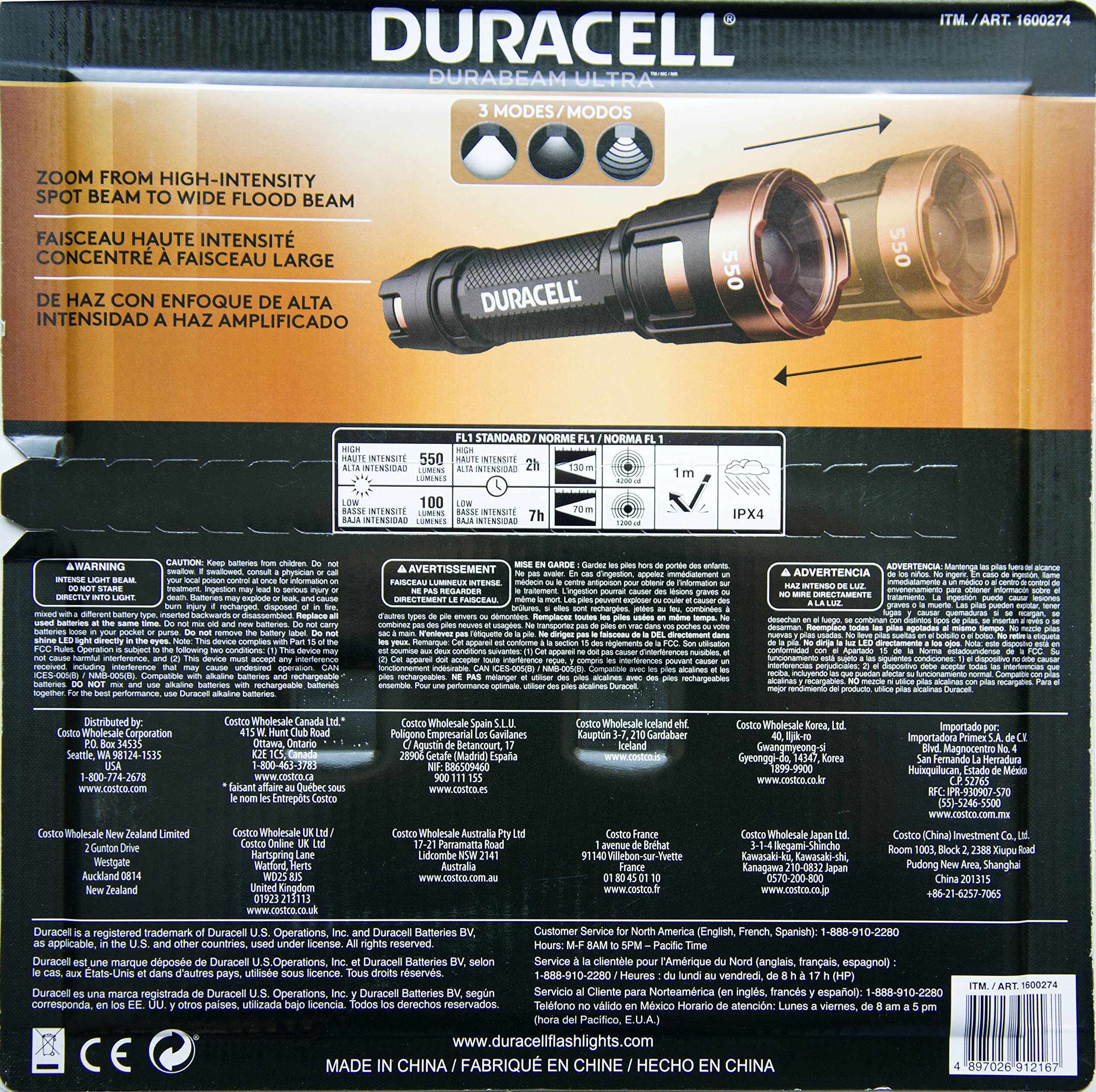 Mua DURACELL LED Splashproof Flashlight Set of 3, 550 Lumens / 3 ...