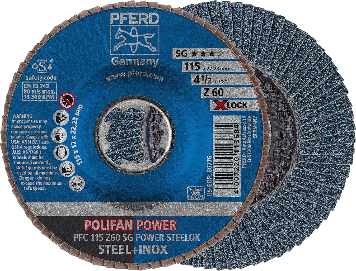 PFERD Fächerscheibe mit Leistungs-Linie Z Flap Washer Polifan Power, Pack of 10, 115 mm, Z60, X ...