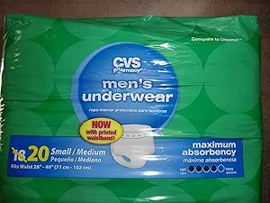 Amazon.com: CVS Men's Underwear Maximum Absorbency Small/Medium (28-40 ...