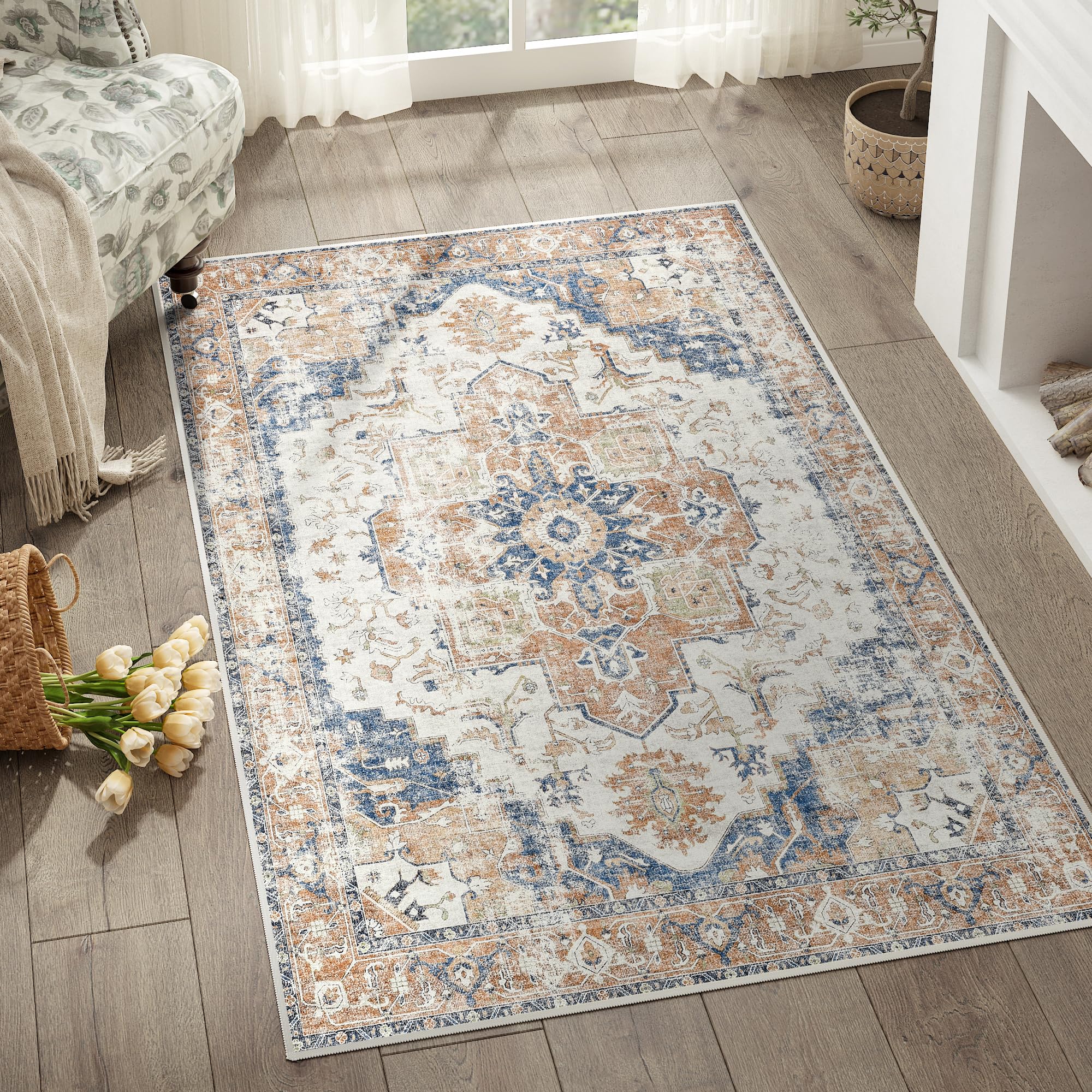 jinchan Area Rug 3x5 Washable Entryway Rug Vintage Indoor Doormat ...