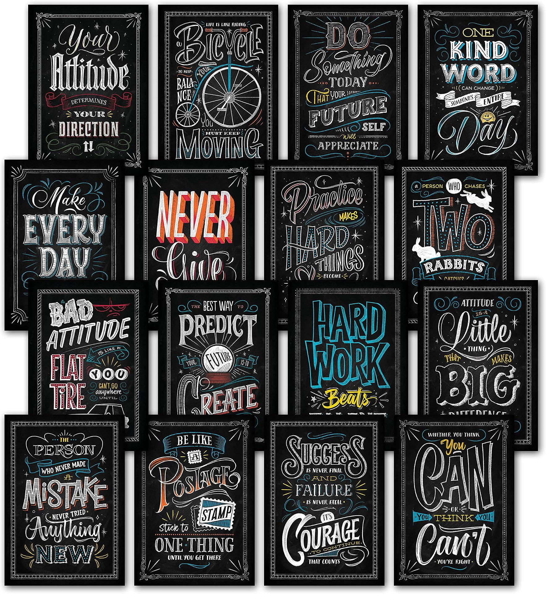 16 Laminated Inspirational Classroom Posters Chalkboard Motivational ...