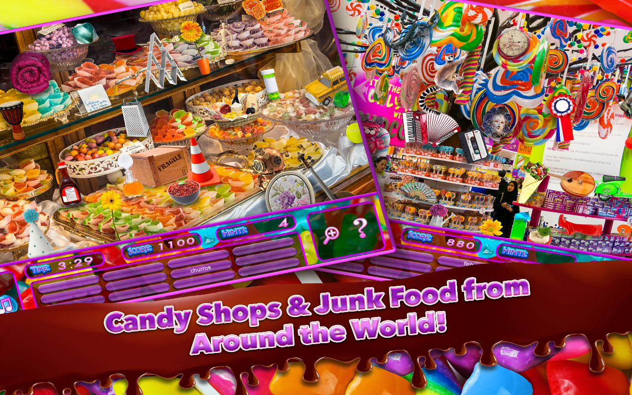 Hidden Objects Candy Chaos & Dessert Junk Food – Chocolate, Cupcakes, Donuts Object Time Puzzle ...