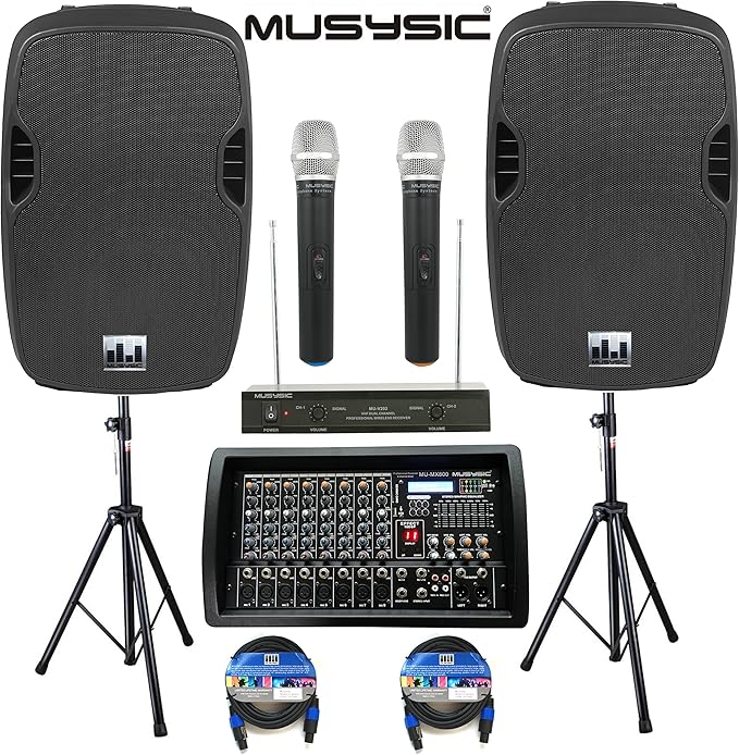 Amazon.com: Complete Professional 4500 Watts PA System 8-CH Mixer 2pc ...