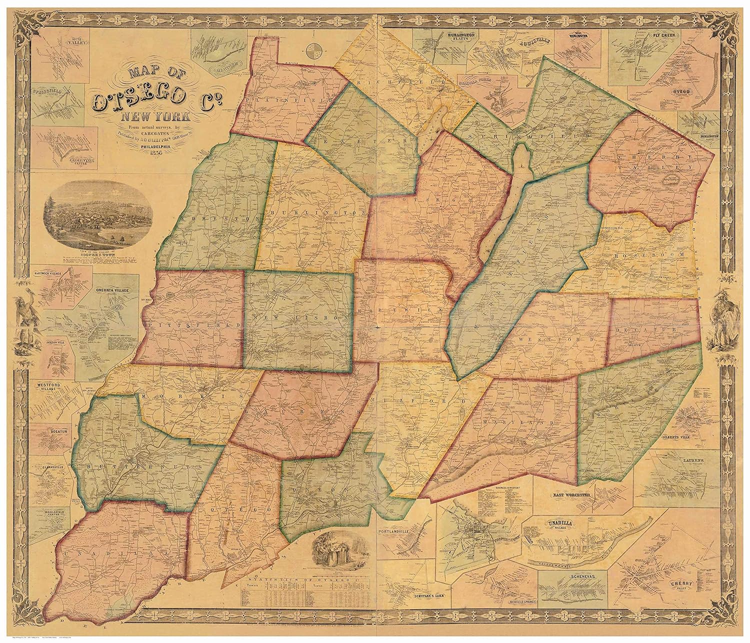 Amazon.com: Otsego County New York 1856 - Wall Map with Homeowner Names ...