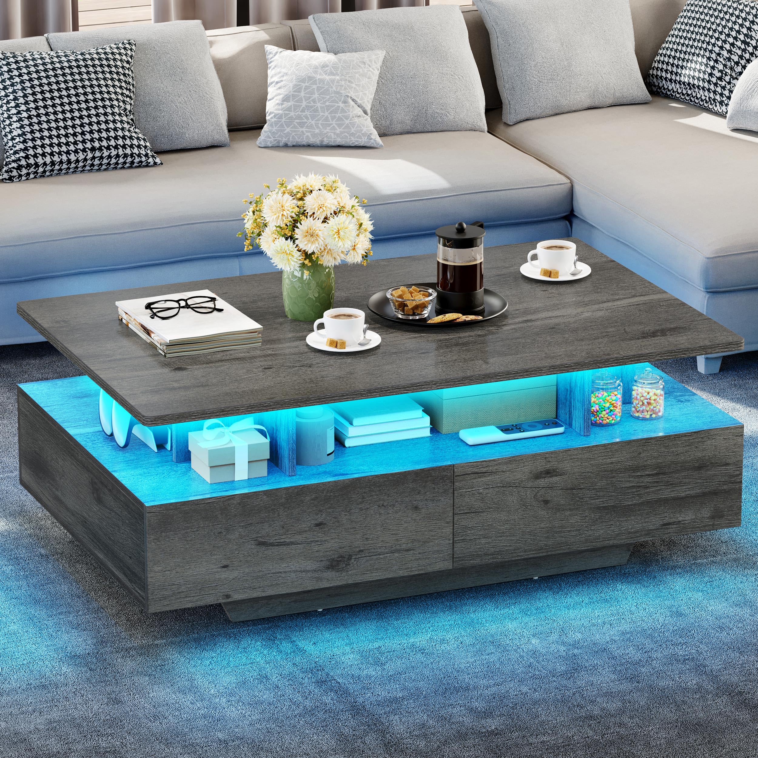 YITAHOME LED Coffee Tables for Living Room, Farmhouse Coffee Table with ...