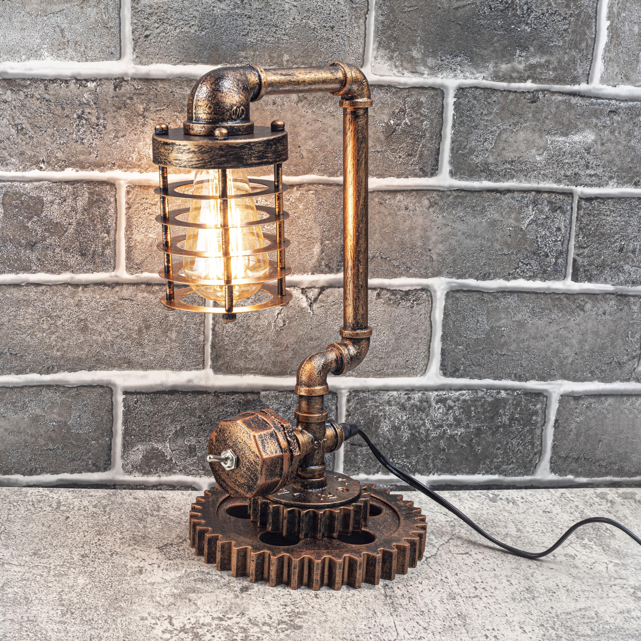 Y-Nut Loft Style Vintage Metal Dimmable Table Lamp with carbonized Wood ...