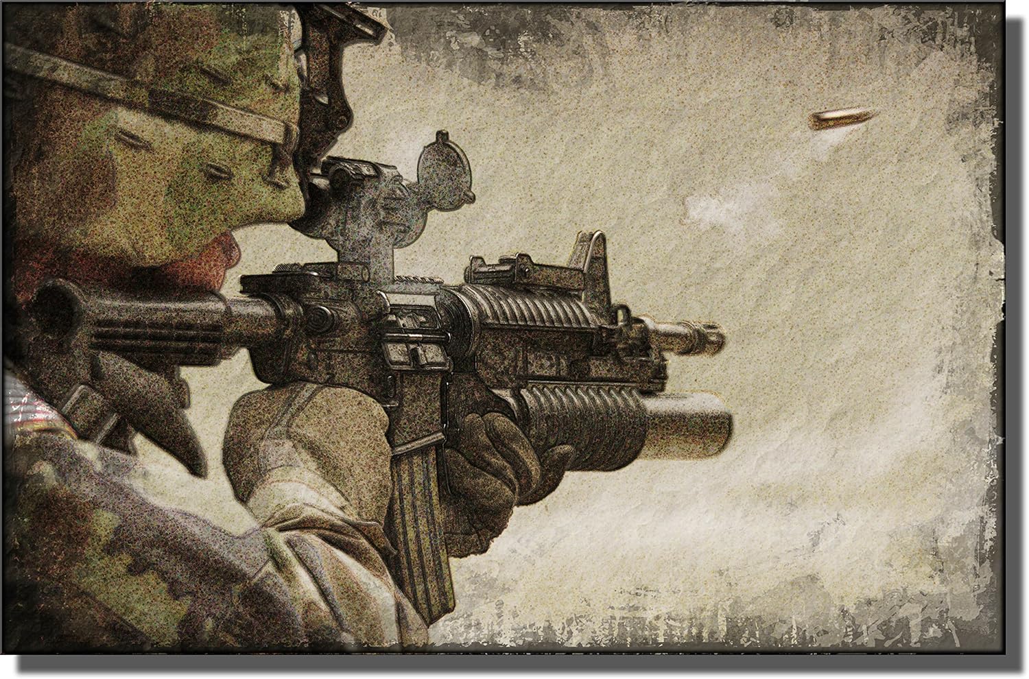 Amazon.com: American Soldier Shooting Gun Painting on Stretched Canvas ...