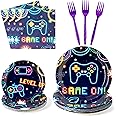 Amazon.com: G1ngtar 96Pcs Video Game Party Plates Supplies Neon Game On ...