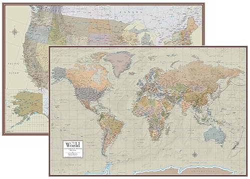 Swiftmaps World and USA Contemporary Premier 3D Two Wall Map Set (24x36 ...