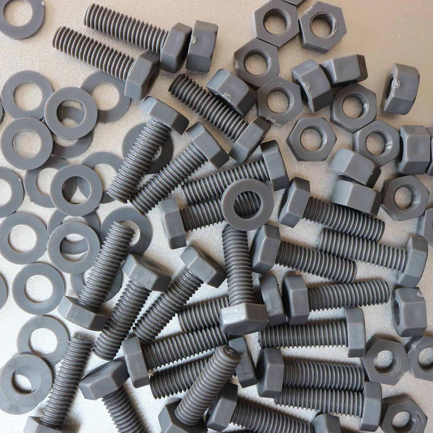 50 x Hexagon Head Screws Grey PVC Plastic Nuts and Bolts, Oxidation ...