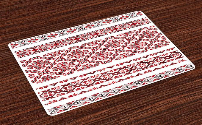 Amazon.com: Lunarable Ukrainian Place Mats Set of 4, Geometric Floral ...