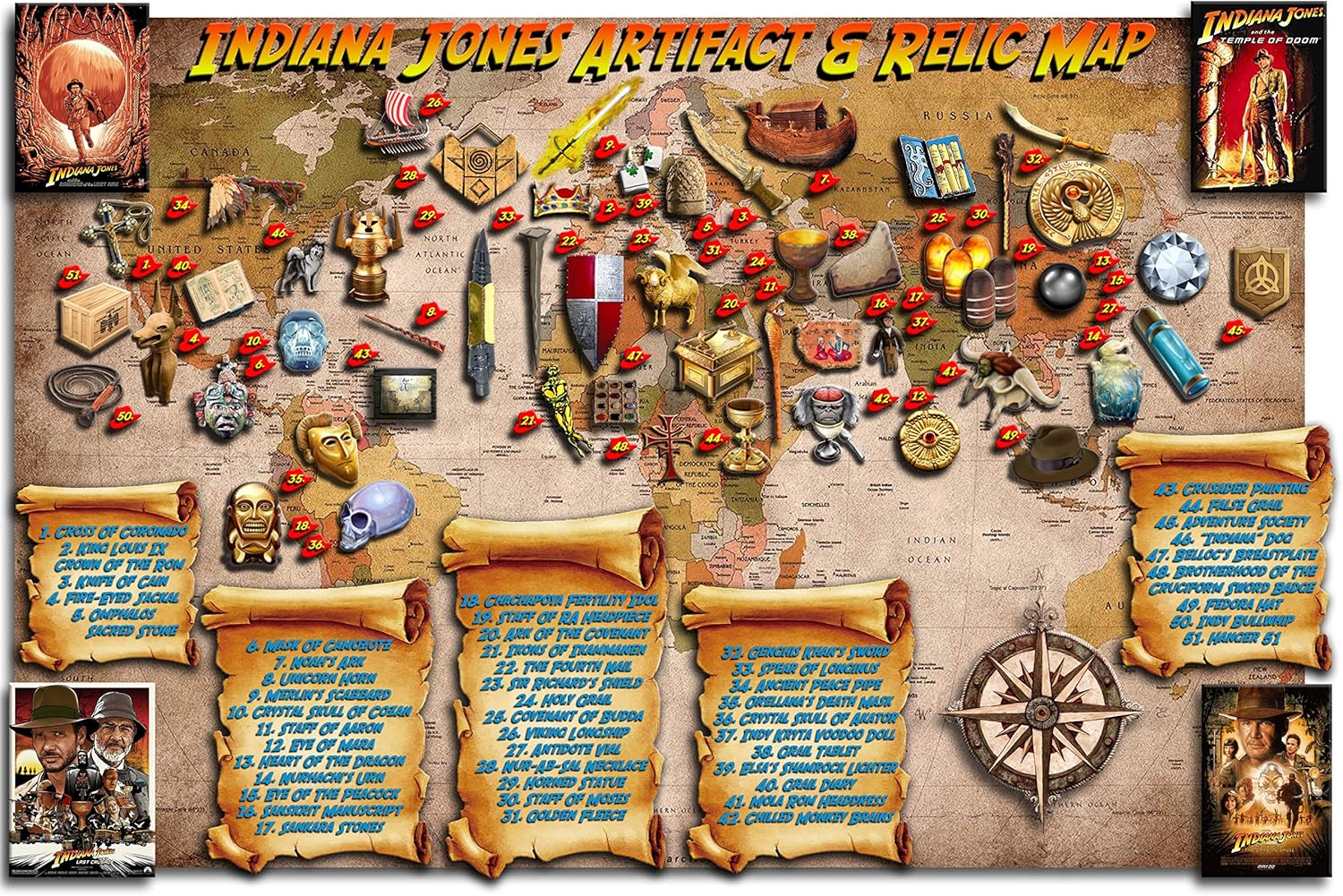 Indiana Jones Artifact and Relic Map & Book, Full Color Plus Two Free ...
