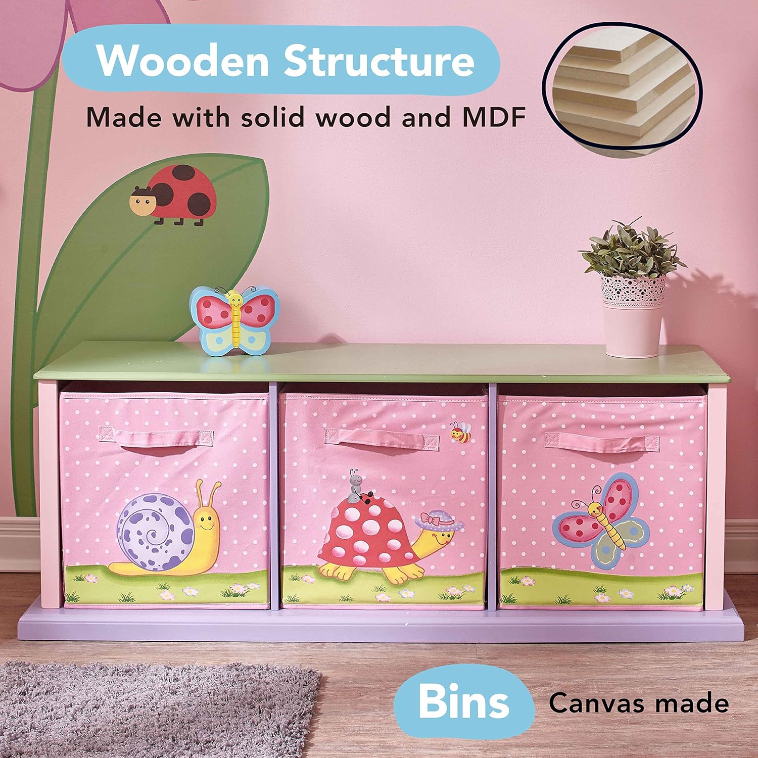 Fantasy Fields – Magic Garden themed Wooden Drawer Cubby with 3 Canvas ...