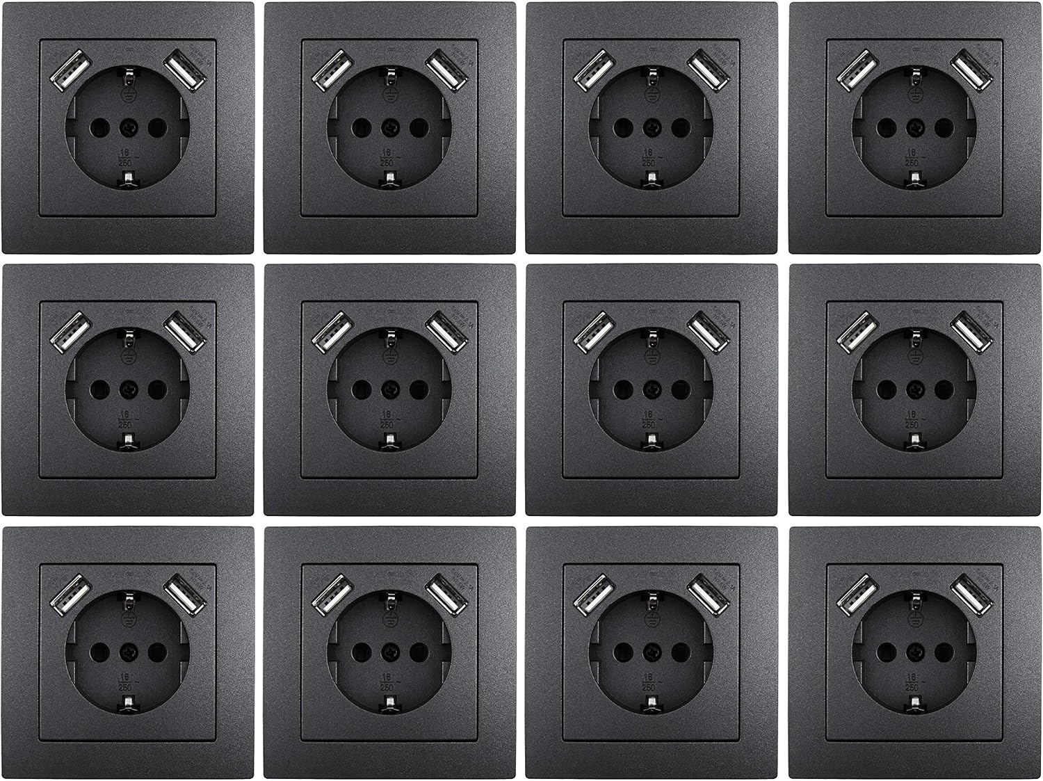 MC POWER - 12er Pack Steckdosen mit 2x USB | FLAIR | anthrazit, matt ...