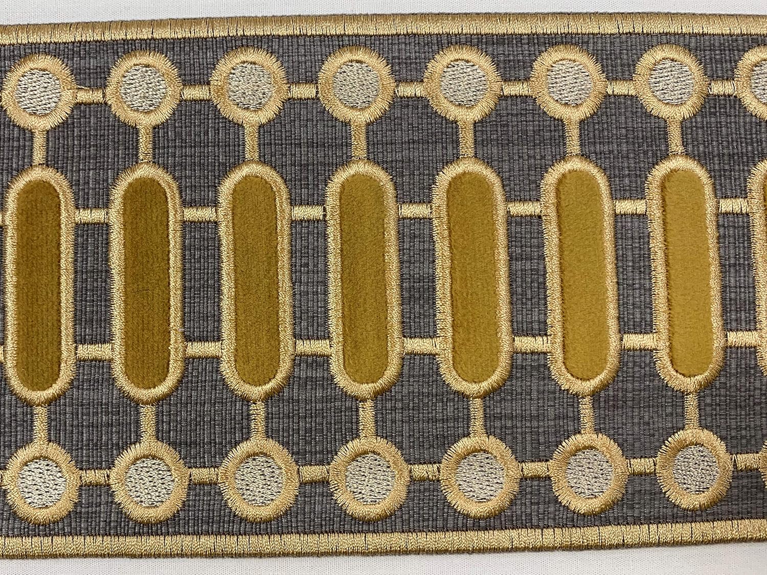 Amazon.com: 4 1/8" Woven Embroidery Trim Tape Grey/Champagne/Gold H-1151C-4