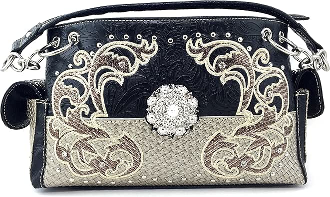 Justin West Western Tooled Rhinestone Concho Flower Embroidery Chain ...