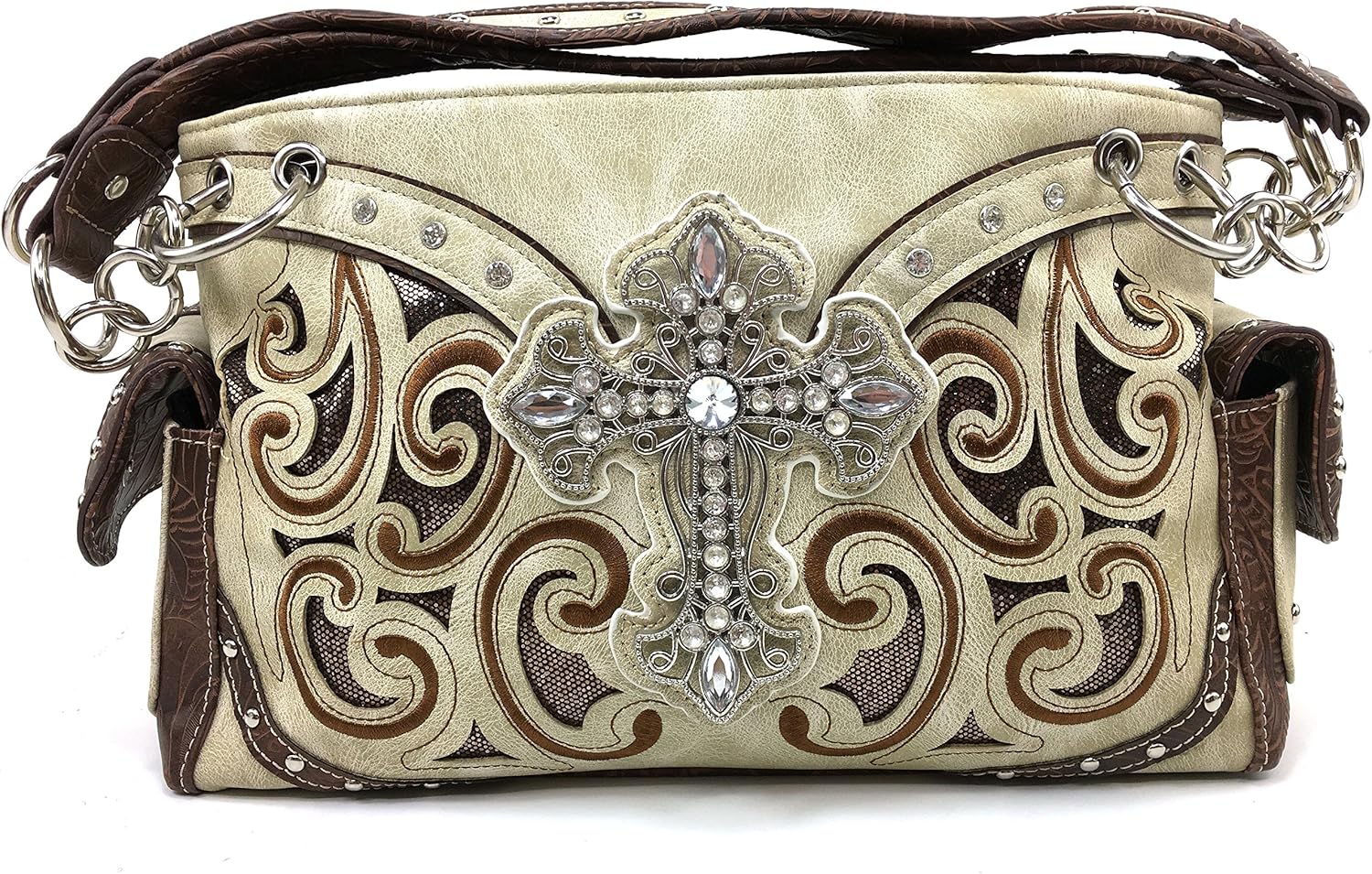 Justin West Gleaming Western Floral Embroidery Rhinestone Cross ...