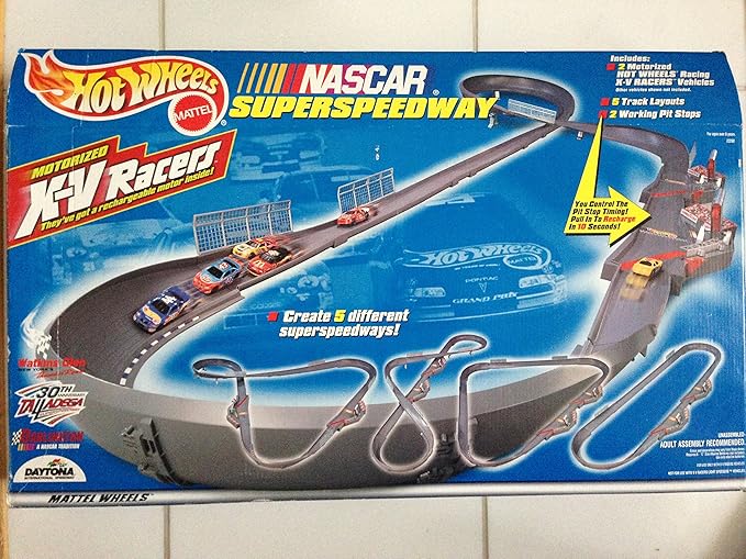 Amazon.com: Hot Wheels Motorized X-V Racers NASCAR Superspeedway with 2 ...