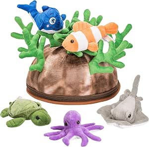 Prextex Juego de 5 piezas de peluche de animales de mar suaves con casa ...