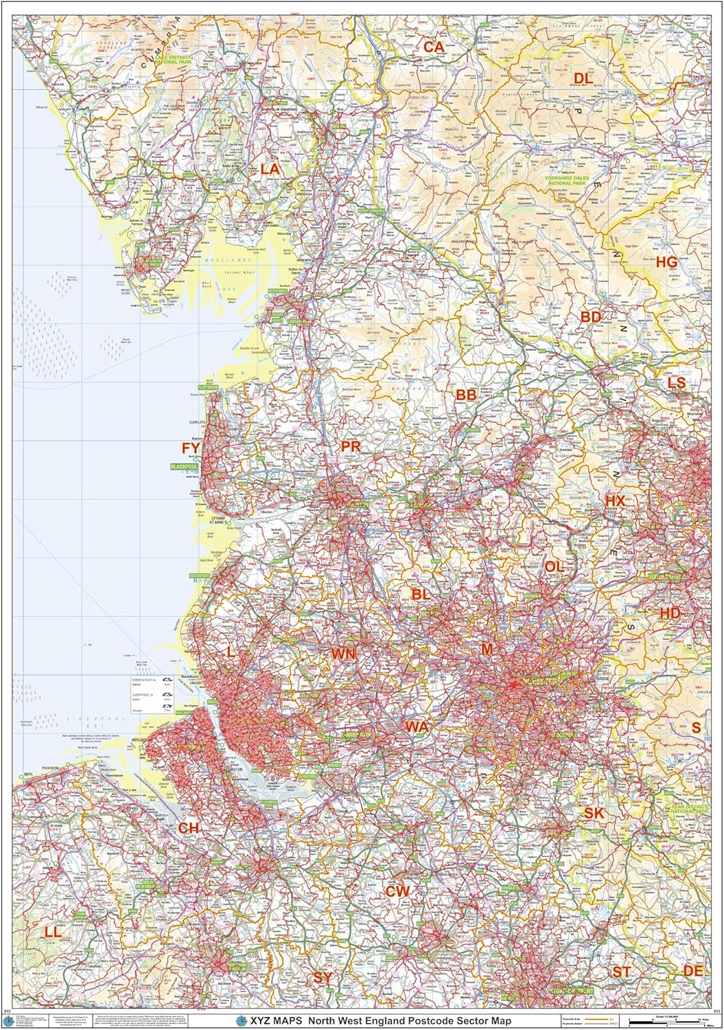 North West England Postcode Sector Wall Map (S12) – 33.25″ x 47″ Laminated – BigaMart