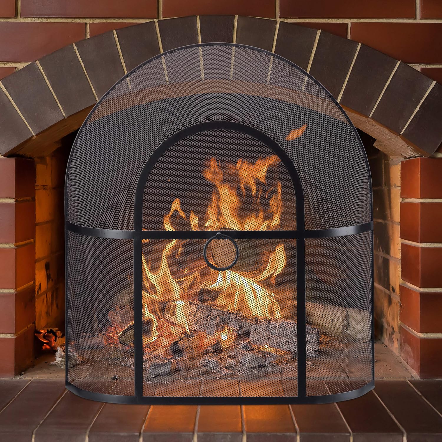 Relaxdays Fireplace Spark Guard Fine Mesh Steel No Drilling Fireplace ...