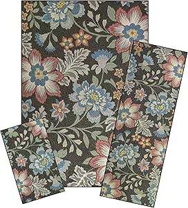 Amazon.com: Mainstays Gray Floral Loop Pile Print 3-Piece Area Rug Set ...