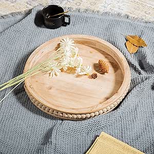 Amazon.com: SOFE 16" Natural Hand Crafted Beaded Wooden Tray, Farmhouse ...