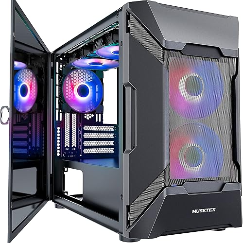 MUSETEX Mesh MATX (Micro-ATX) Case 5 PCS ARGB Fans Pre-Installed 2 × ...