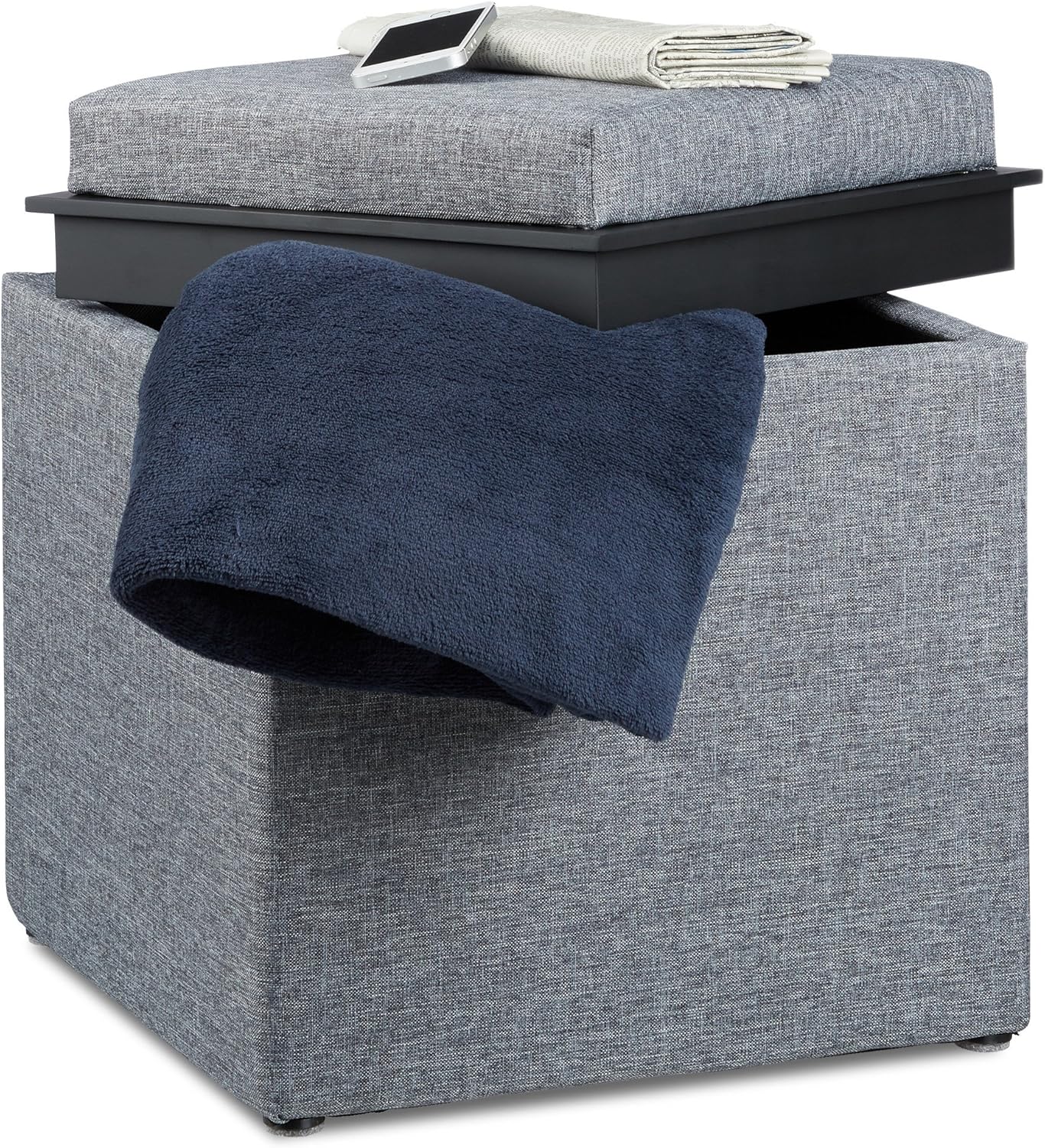 Relaxdays Tabouret avec Rangement, Polyester, Gris, 40,5 x 40,5 x 42 cm ...