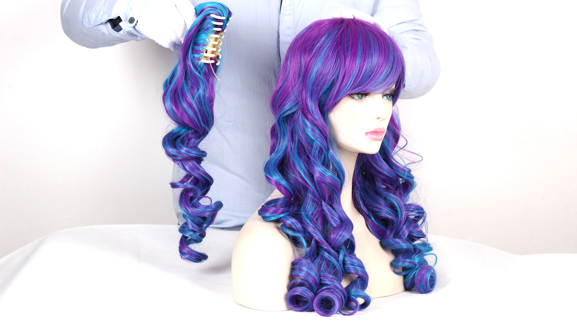 Purple Wig Color Ground Long Curly Cosplay Wig With 2 Ponytails ...