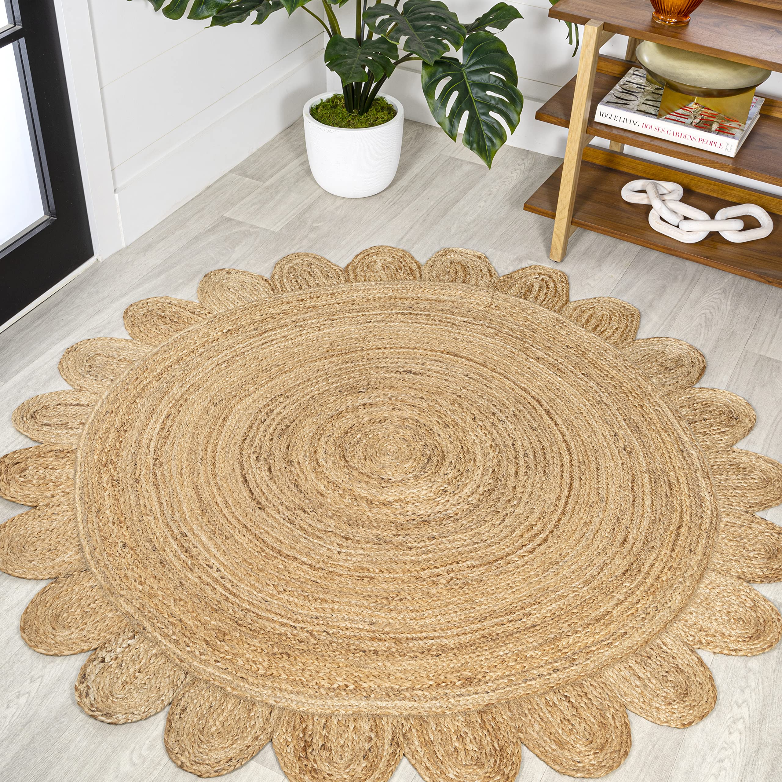 JONATHAN Y RNF112A-5R Petal Boho Jute Scalloped Circle Indoor Area-Rug ...