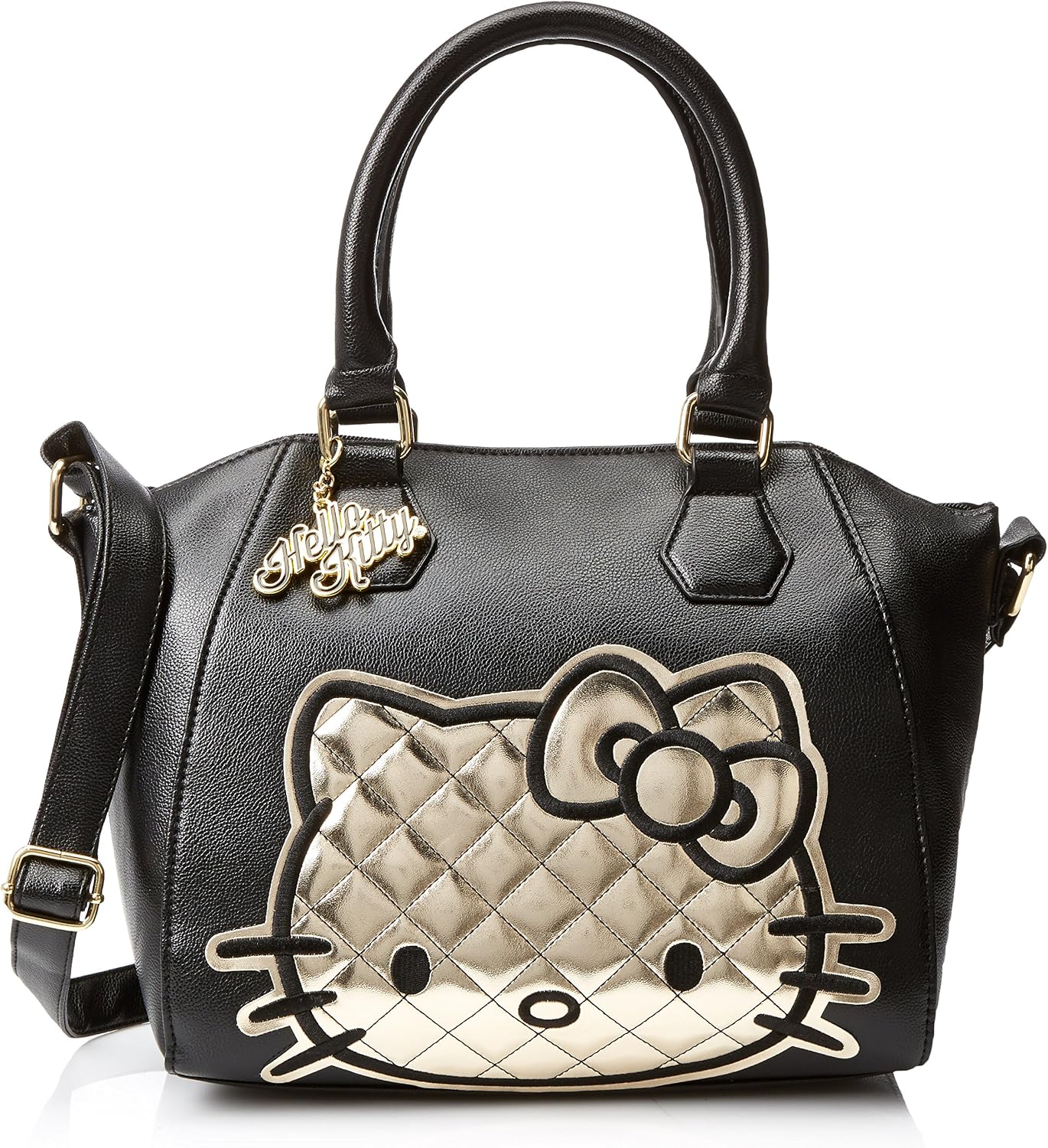 Hello Kitty Black with Gold Metalic Quilted Applique X-Body Cross Body ...