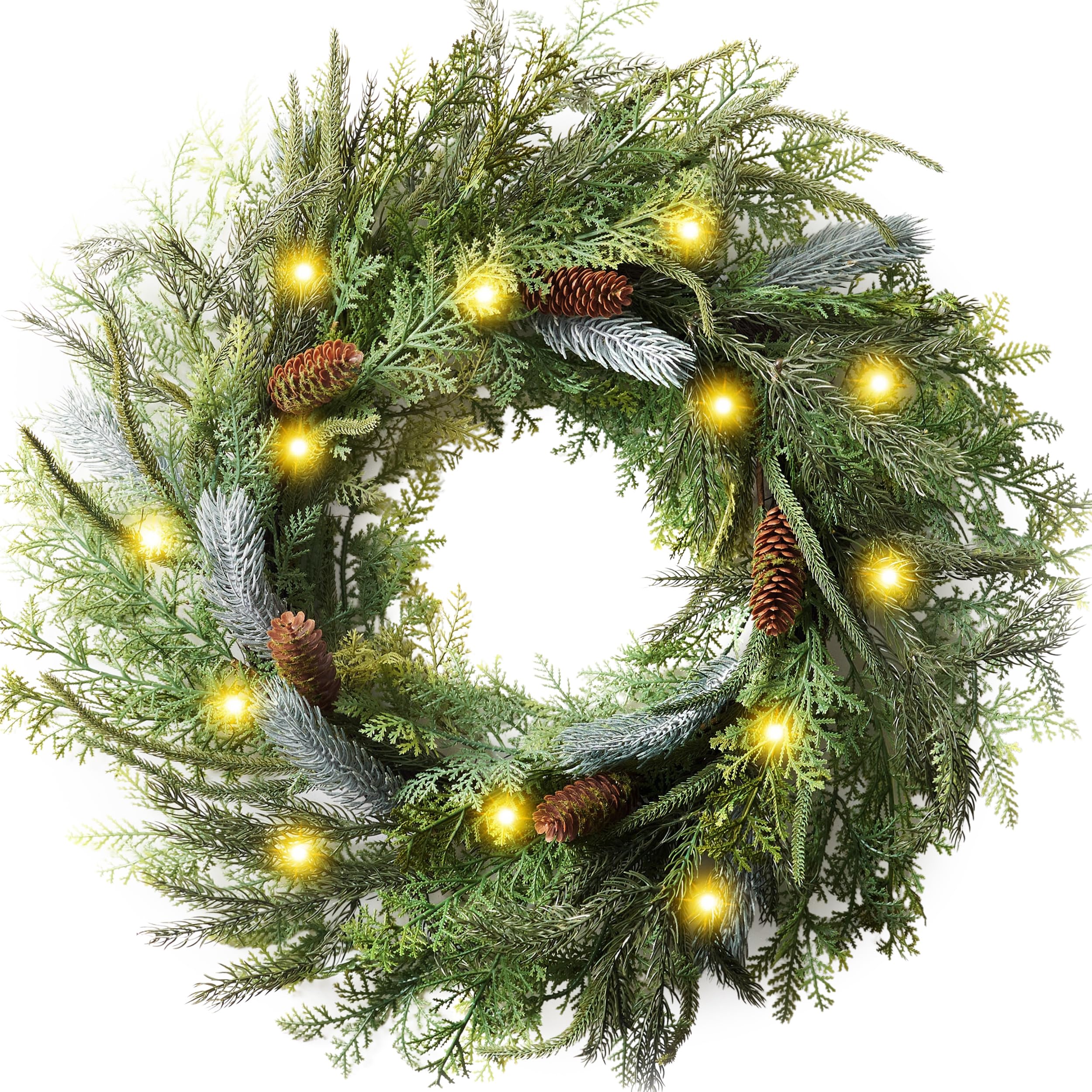 Decorbyhannah Christmas Wreath, 24 inch Prelit Collapsible Norfolk Pine ...