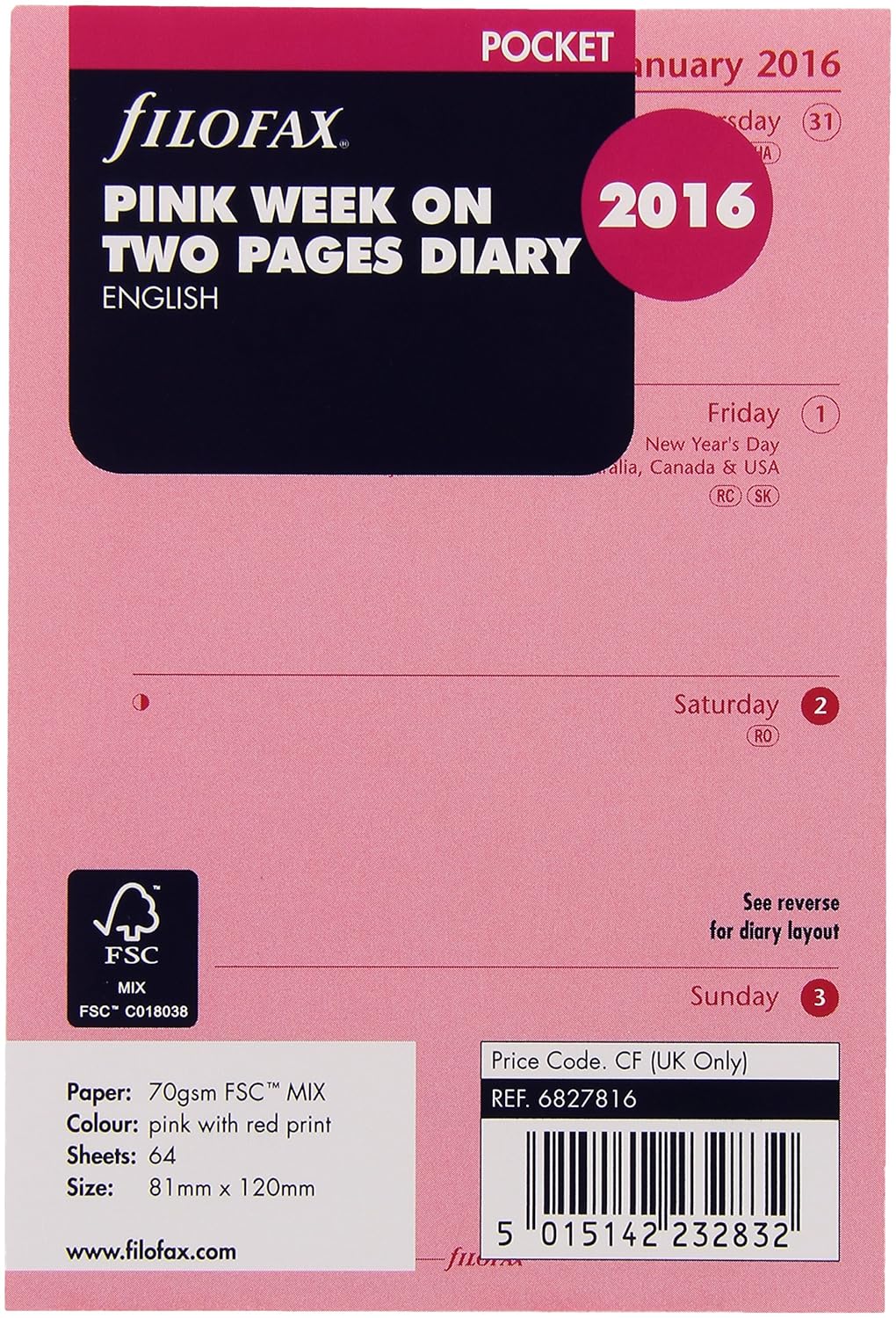 Filofax Pocket Week On Two Pages English Diary Refill For 2016 Pink filofax-pocket-week-on-two-pages-english-diary-refill-for-2016-pink