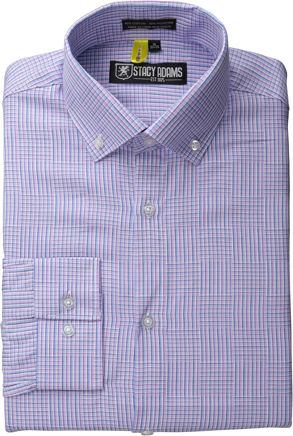 Stacy Adams Men's Long Sleeve Shirt with Regular Cuffs, Blue/Pink, 15.5 ...