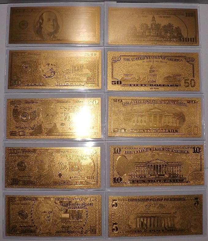 Gold Bank Note Set 24k .999 5pc SET by 24k gold leaf banknotes by 24k ...