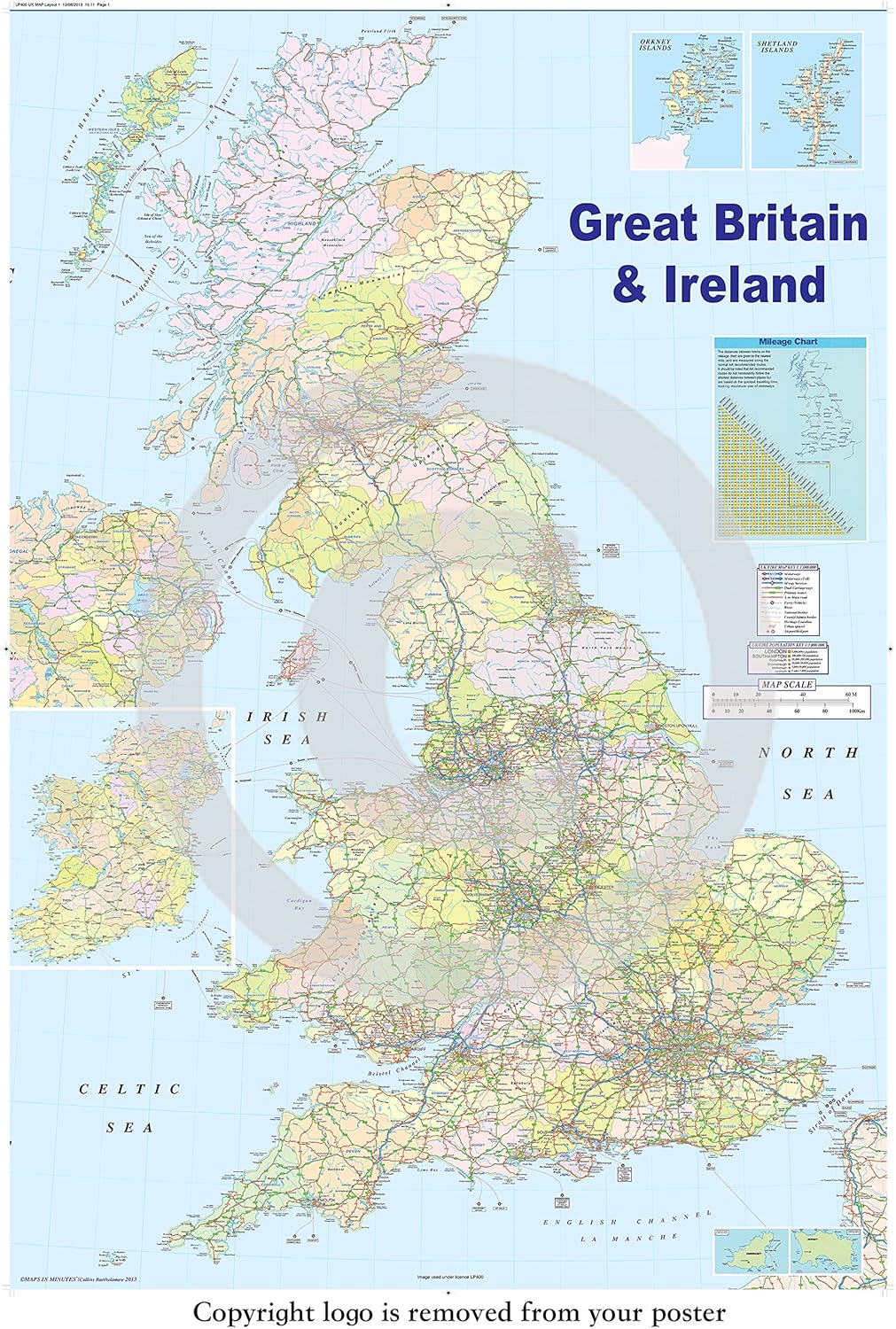 Maps ENCAPSULATED Map Of The UK British Isles GB Road Map POSTER ...