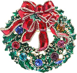 Amazon.com: Christmas Jewelry Crystal Rhinestone Sparkle Wreath Ribbon ...
