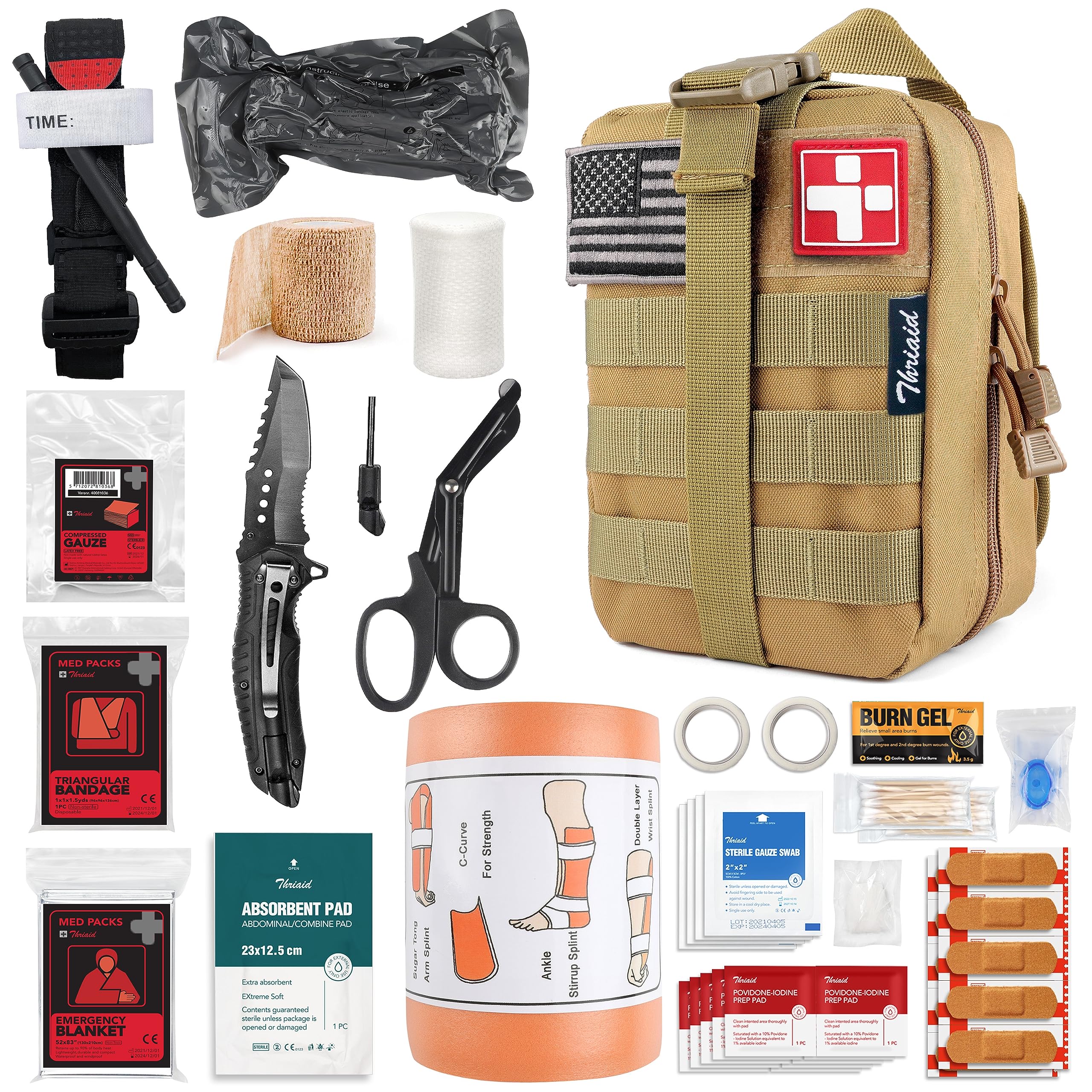 Survival First Aid Kit with Tourniquet, 6" Israeli Bandage, Splint ...