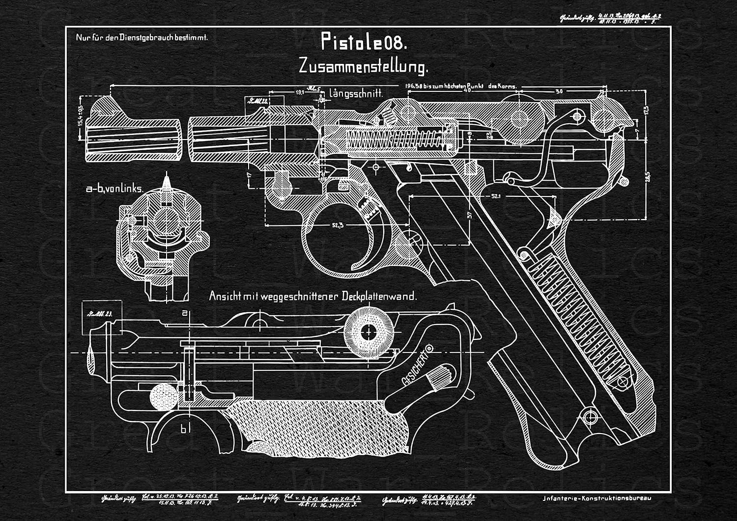 Amazon.com: UpCrafts Studio Design P08 Luger German Pistol Blueprint ...