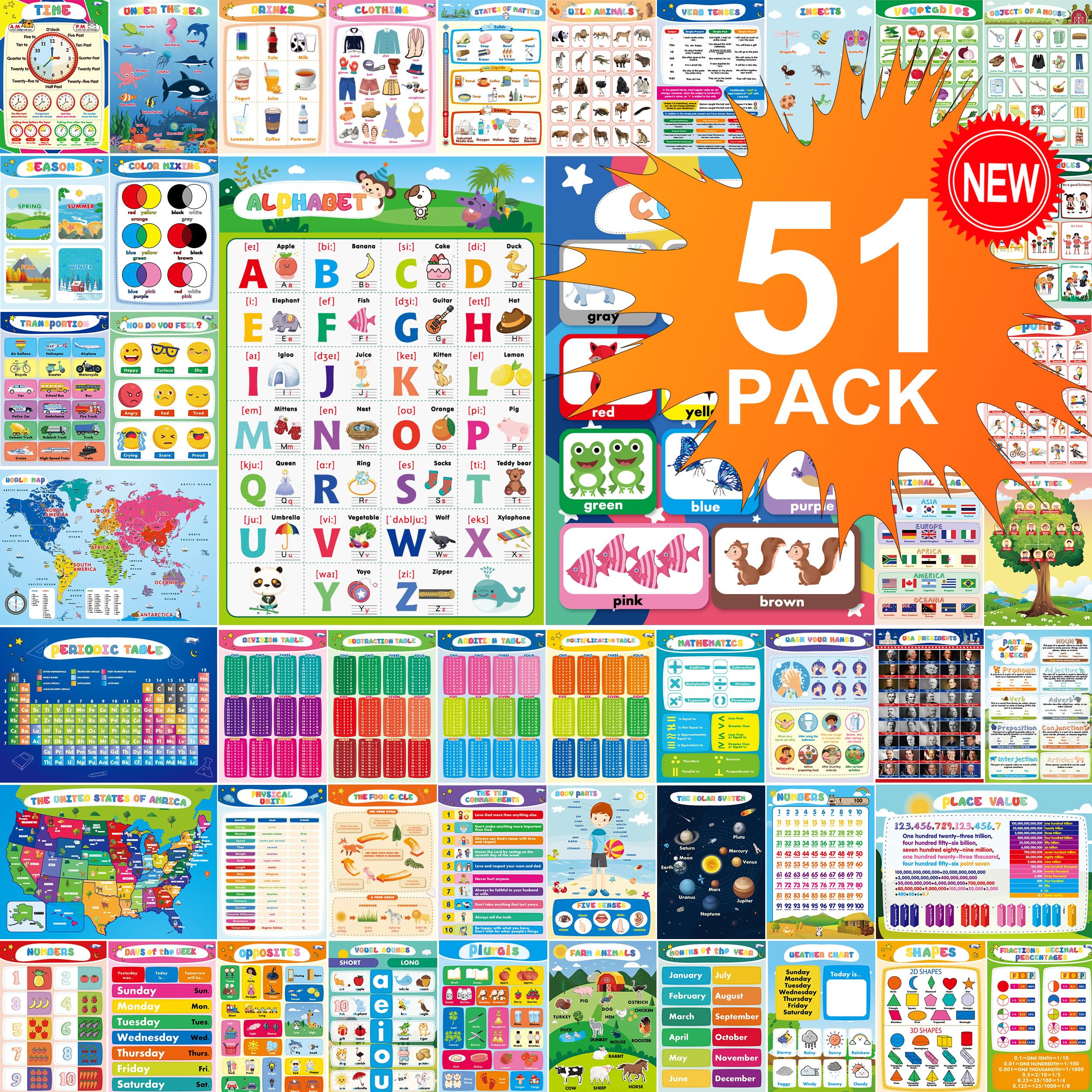 Mua 51PCS Educational Preschool Posters For Toddlers Kindergarten ...
