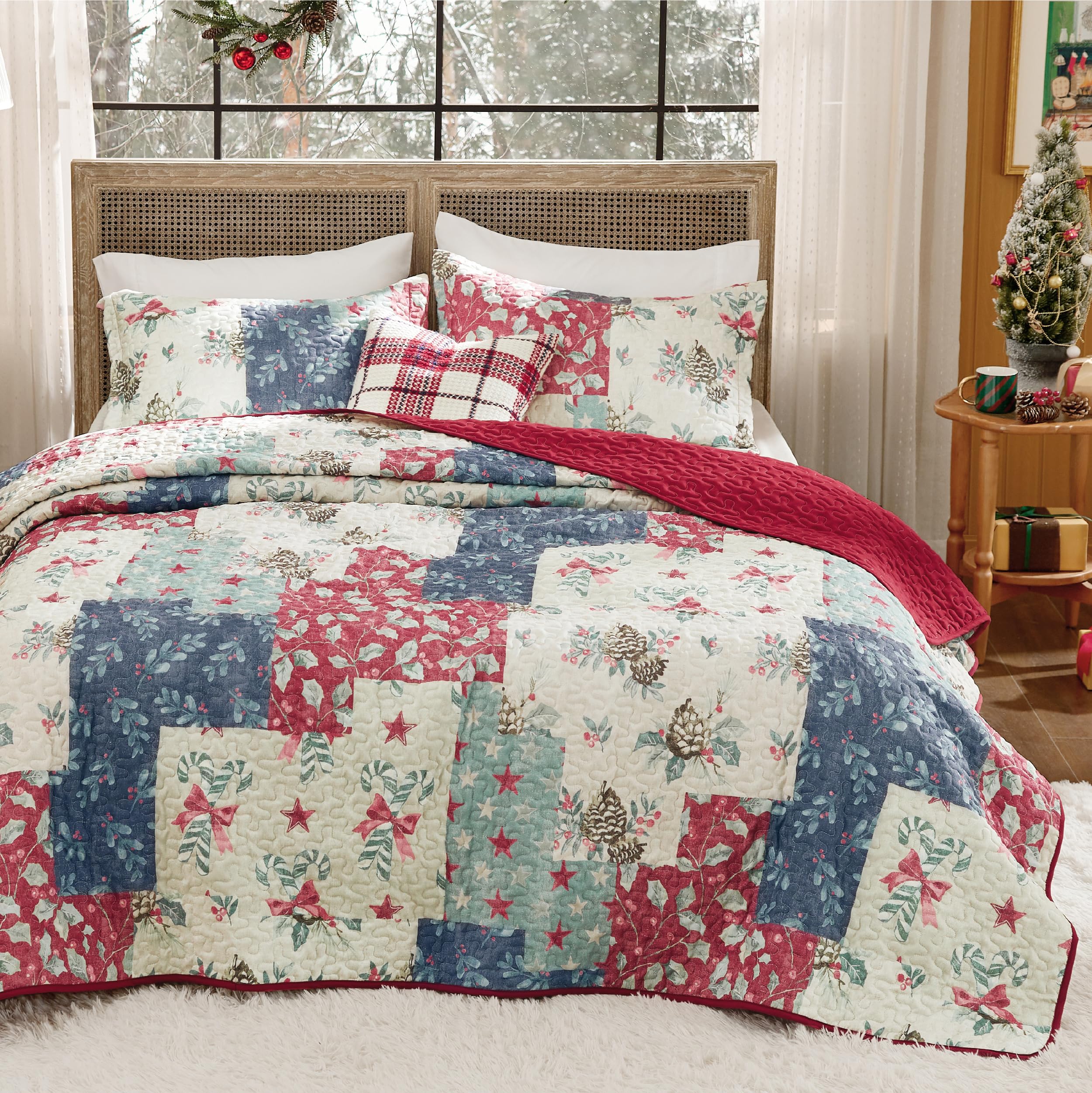 Bedsure Christmas Quilt Set King - Red Quilts for King Size Bed ...