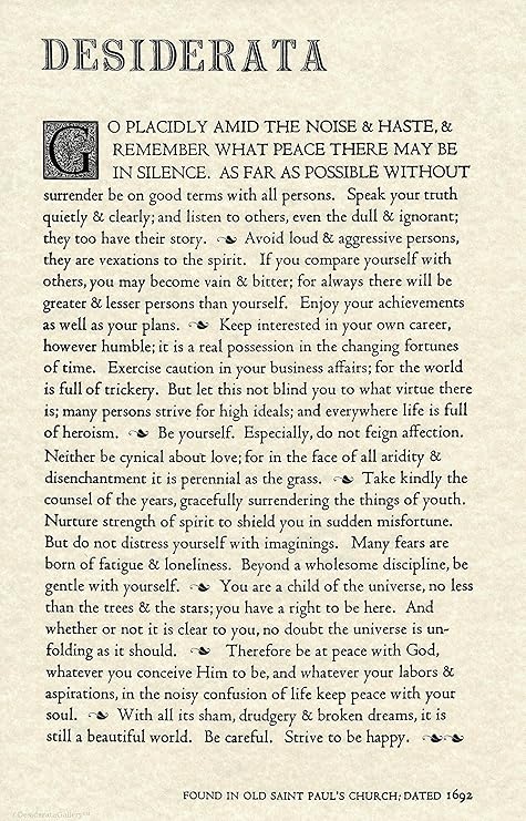 La Desiderata Poema por MAX Ehrmann. 11 x 17 Póster de Papel de ...