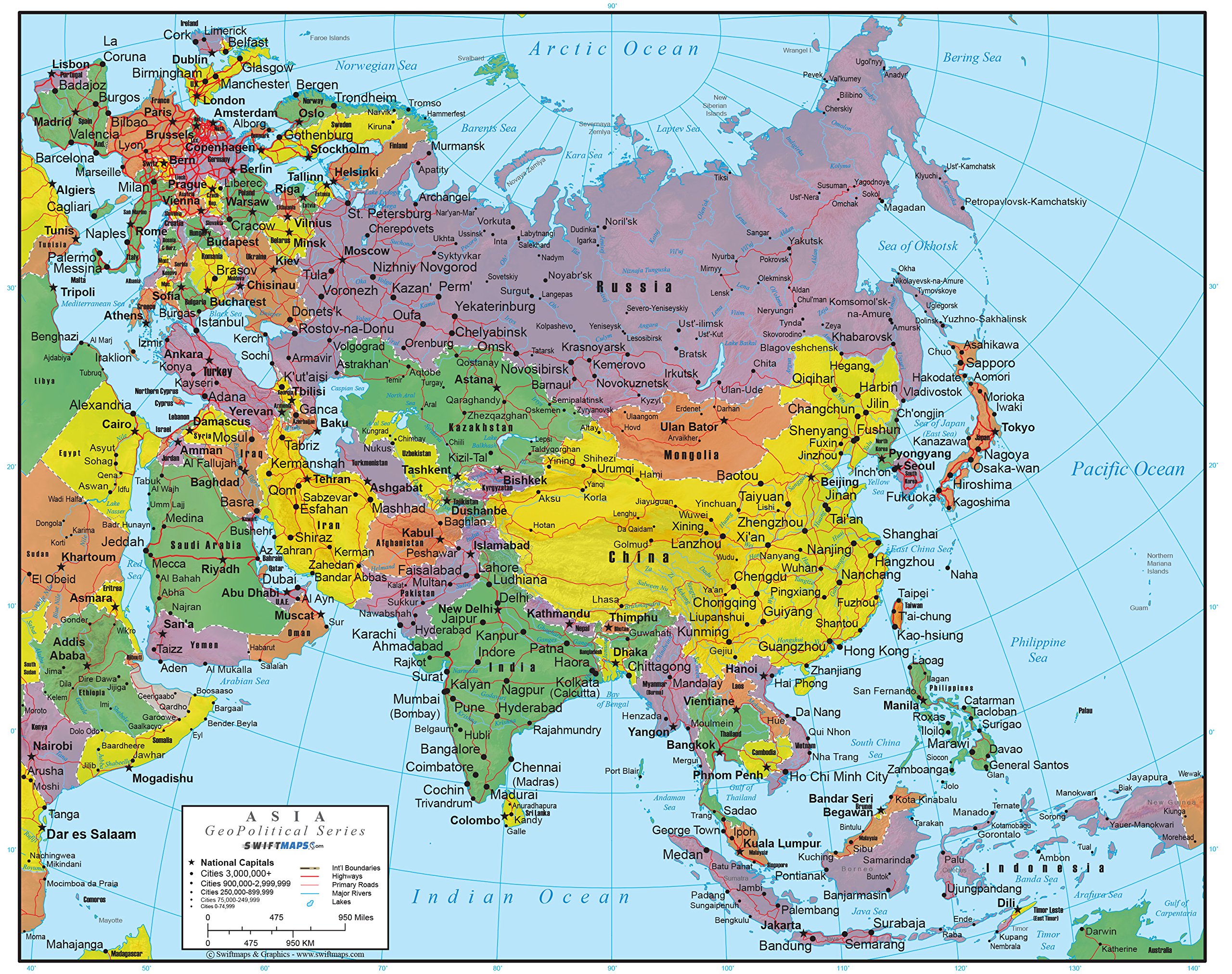 Swiftmaps Asia Wall Map GeoPolitical Edition by (18x22 Paper)- Buy ...