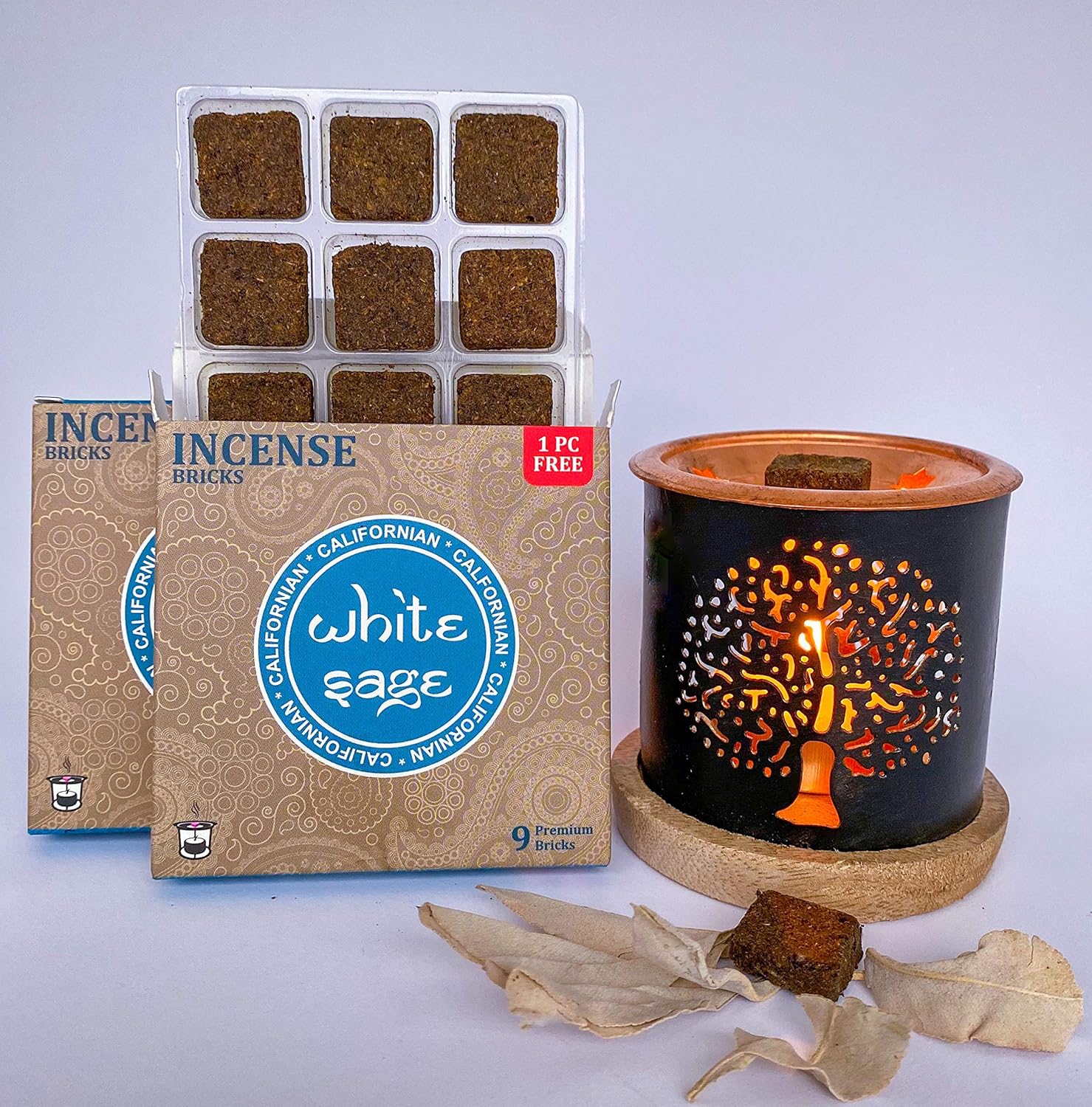 Aromafume California White Sage Incense Bricks (2 Trays x 9 Pieces Each ...